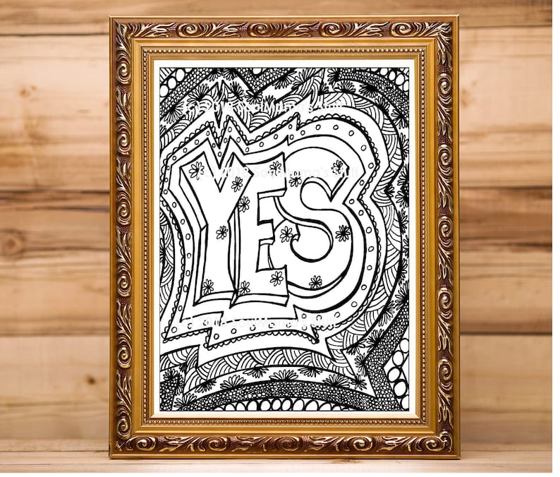 Yes Coloring Page, Digital Download, PDF, Adult Coloring, Anti-stress ...