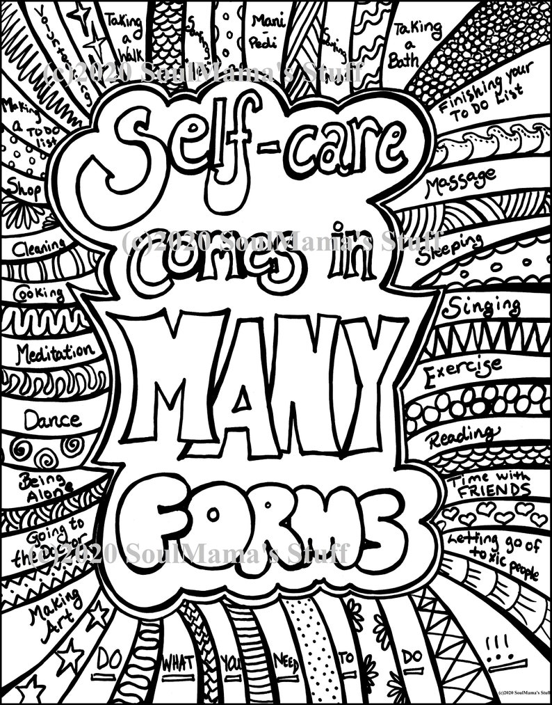 Self Care Comes In Many Forms Coloring Page Digital Download Pdf