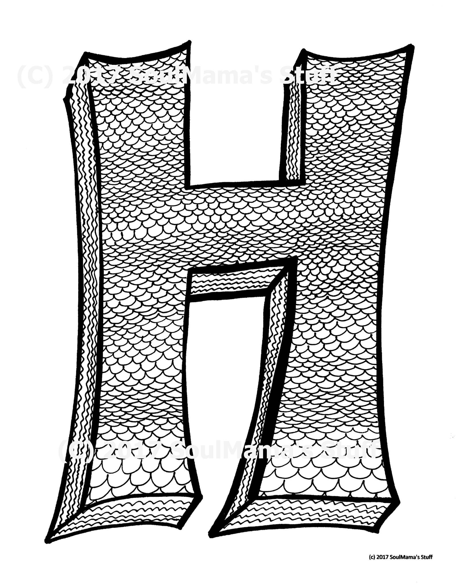 Mermaid Capital Letter H, Coloring Page, Digital Download, Printable ...