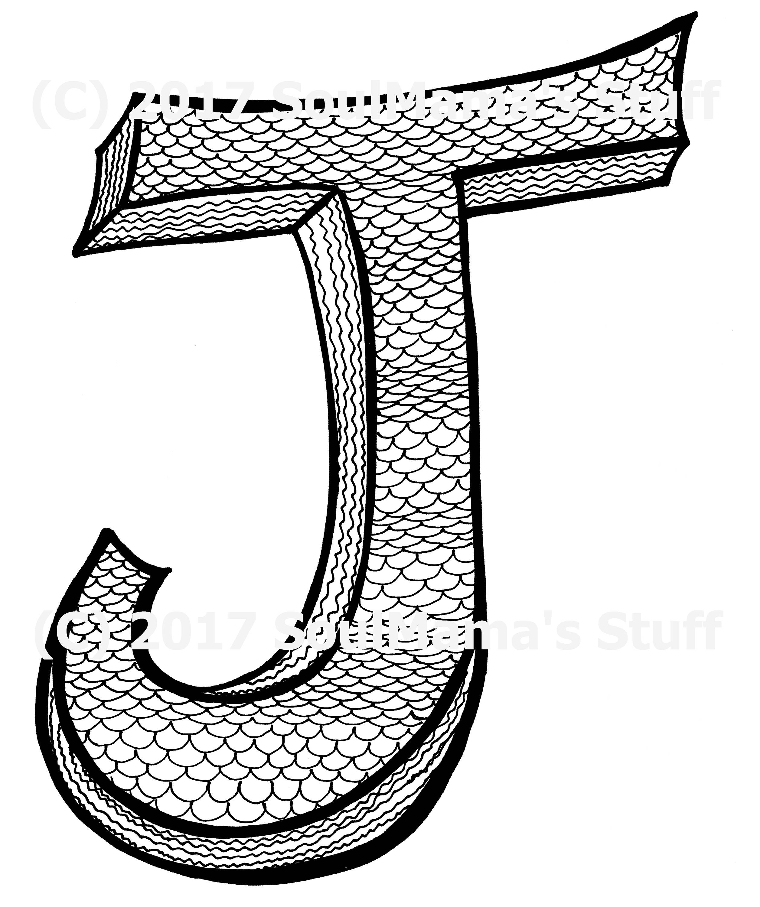 Mermaid Capital Letter J, Coloring Page, Digital Download, Printable ...