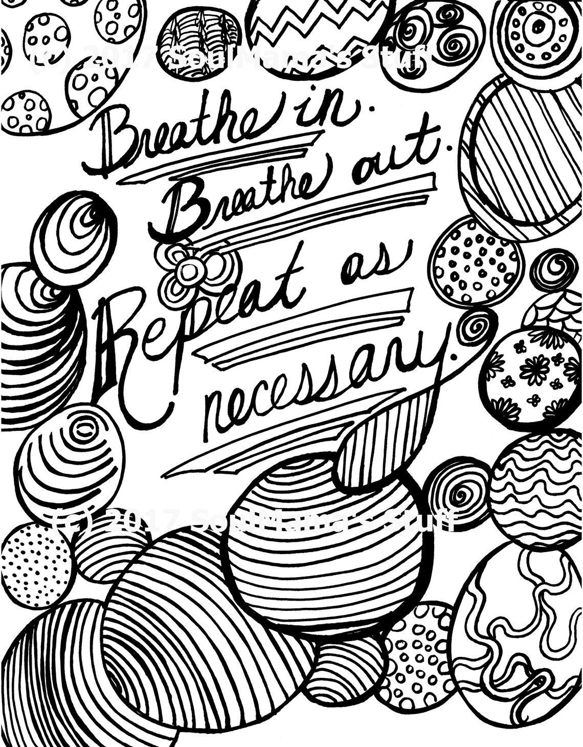 Breathe In, Breathe Out, Repeat as Necessary, Coloring Page, Digital ...