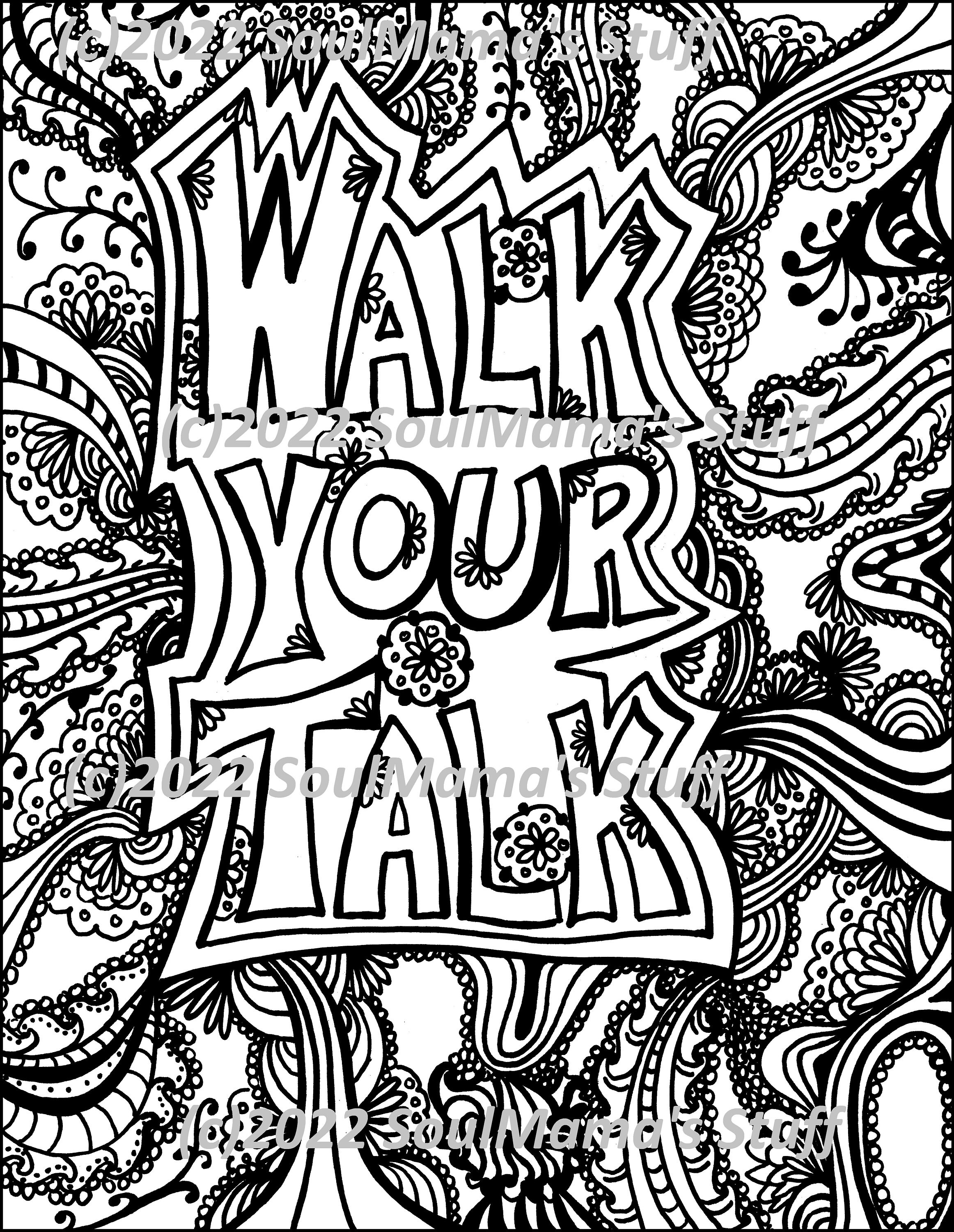 Walk Your Talk Coloring Page, Digital Download, PDF, Adult Coloring ...