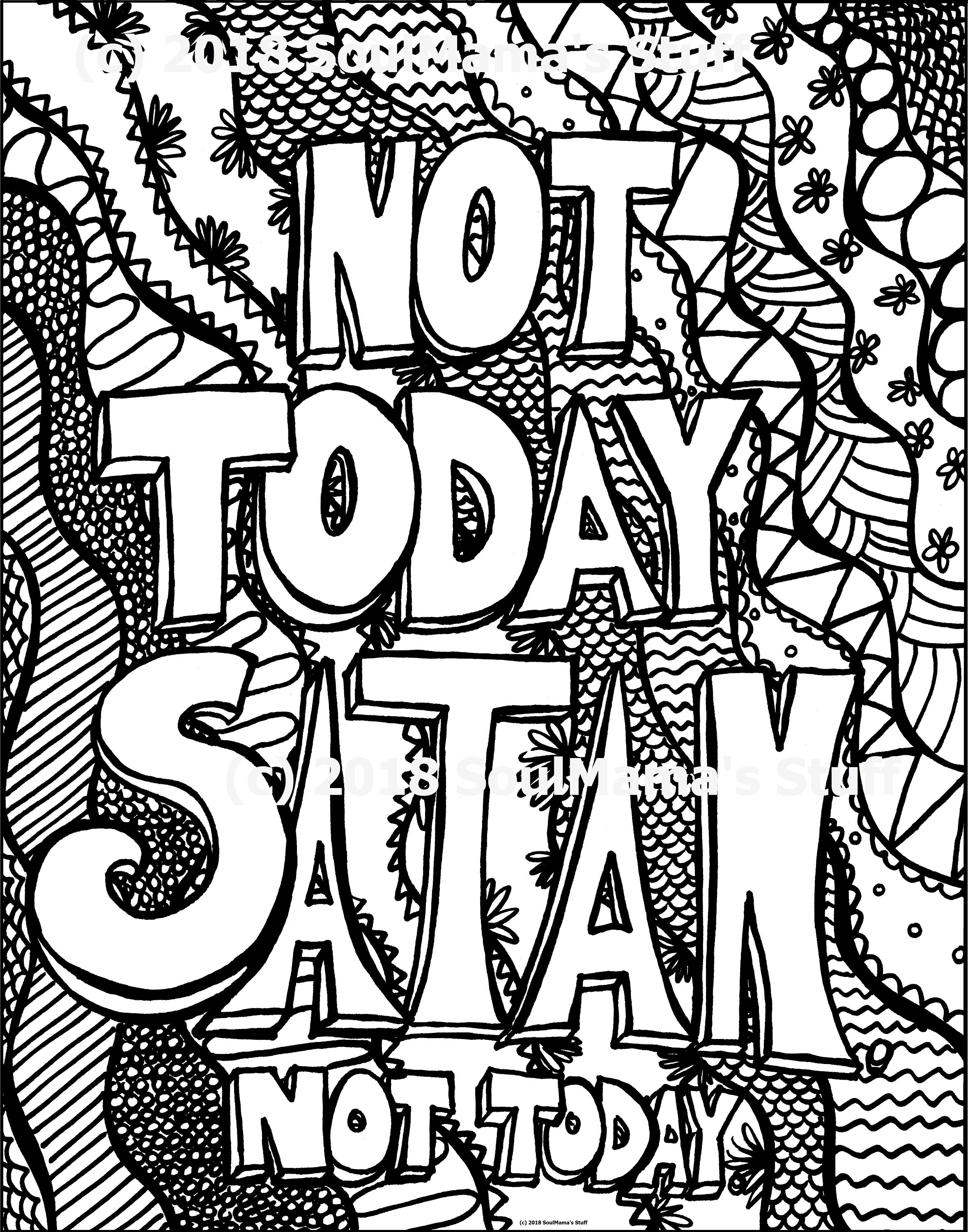 Not Today Satan, Coloring Page, Digital Download, PDF, Adult Coloring ...