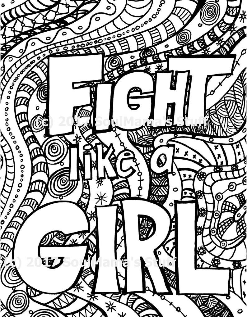 Fight Like a Girl, Coloring Page, Digital Download, 8.5X11 PDF File ...