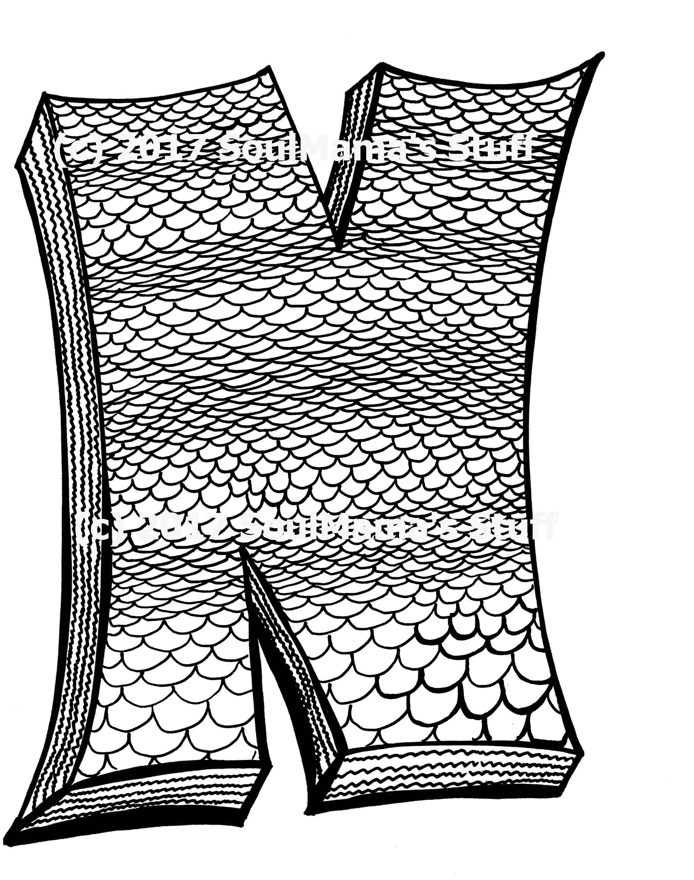 Mermaid Capital Letter N, Coloring Page, Digital Download, Printable ...
