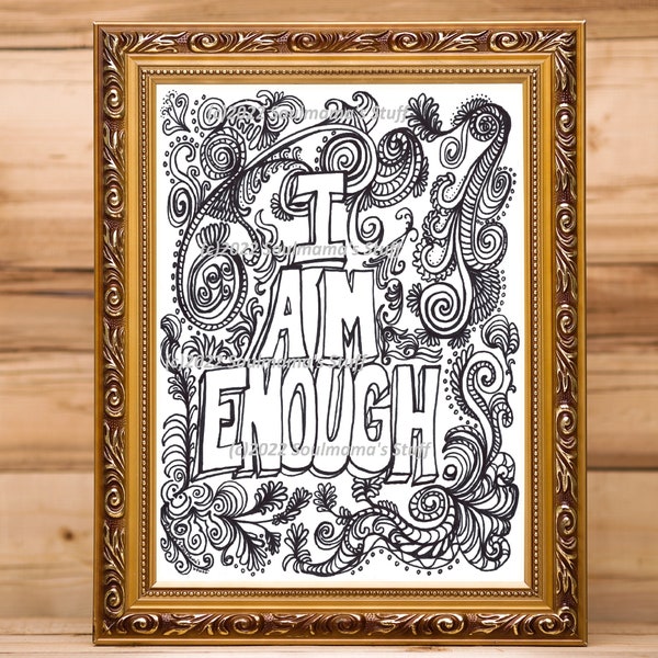 I Am Enough Coloring Page - Etsy