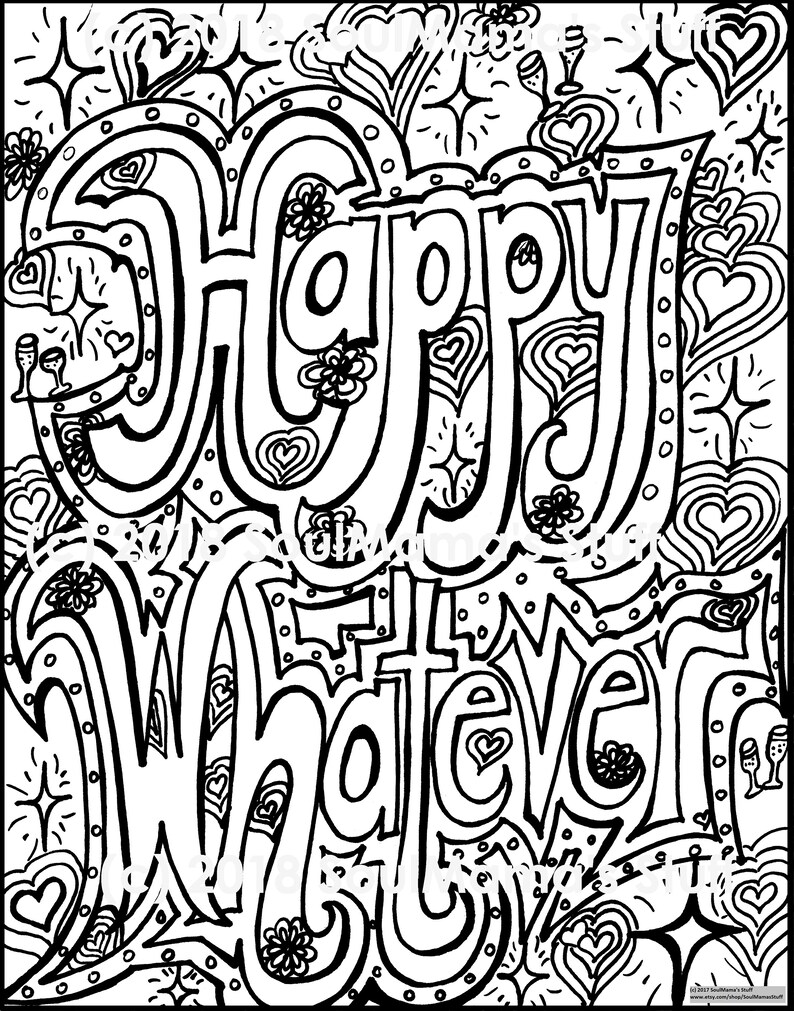 Happy Whatever Coloring Page Digital Download Adult - Etsy