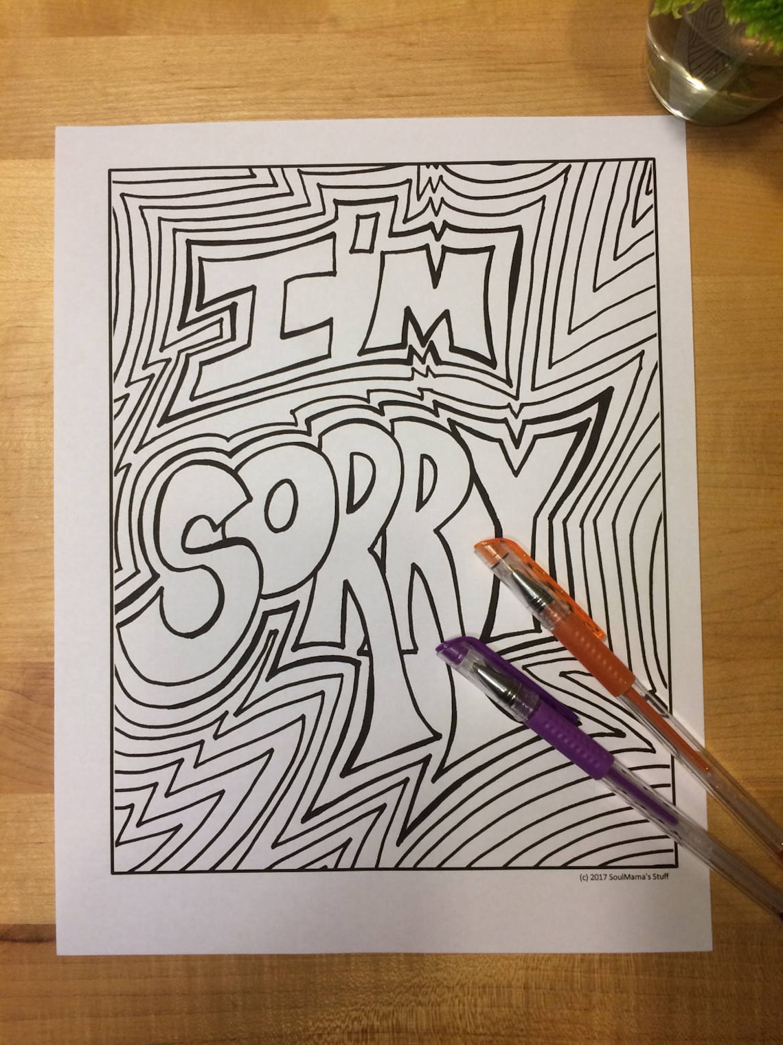 I'm Sorry, Coloring Page, Digital Download, 8.5X11 PDF, Black and White ...