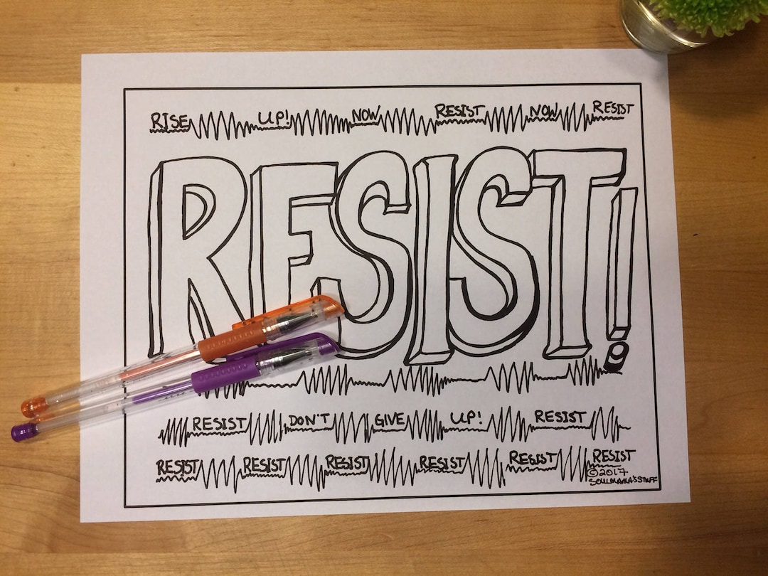 RESIST! Coloring Page, Digital Download, 8.5X11 PDF, Black and White ...
