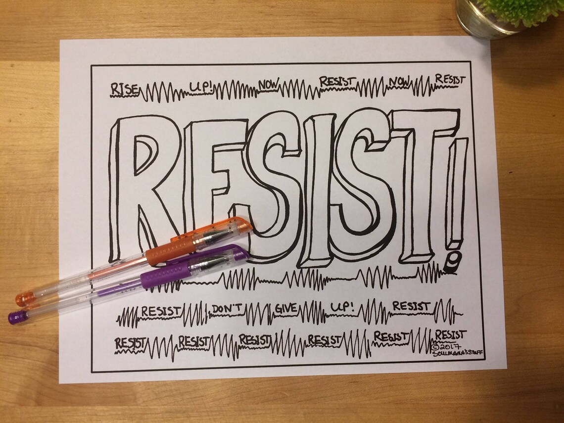 RESIST! Coloring Page, Digital Download, 8.5X11 PDF, Black and White ...