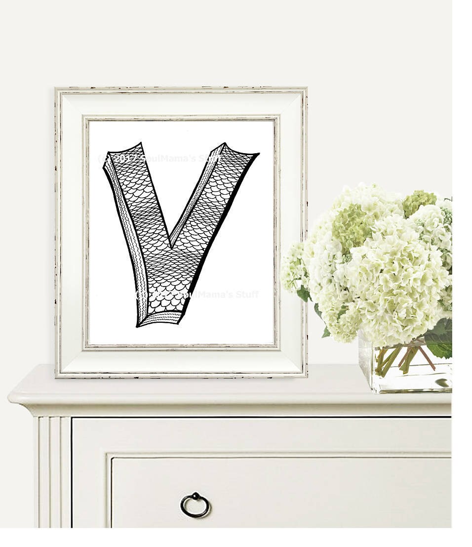 Mermaid Capital Letter V, Coloring Page, Digital Download, Printable ...