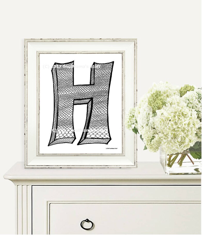 Mermaid Capital Letter H, Coloring Page, Digital Download, Printable ...