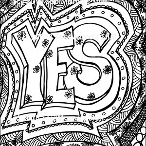 Yes Coloring Page, Digital Download, PDF, Adult Coloring, Anti-stress ...