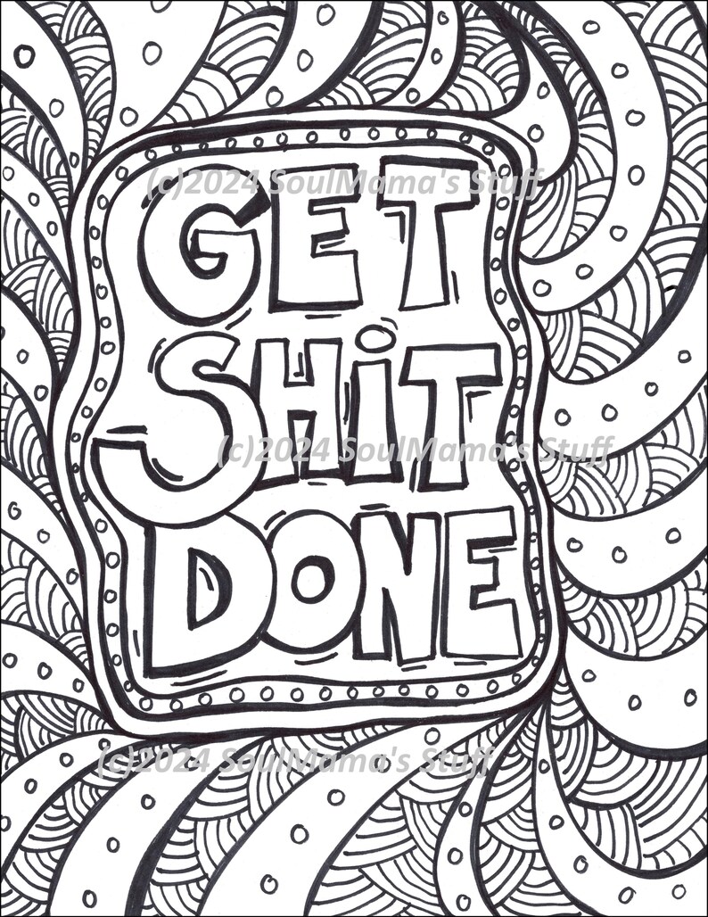 Get Shit Done Coloring Page, Digital Download, PDF, Adult Coloring ...
