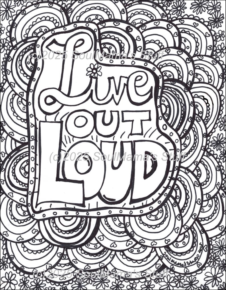Live Out Loud Coloring Page, Digital Download, Printable, PDF, Adult ...