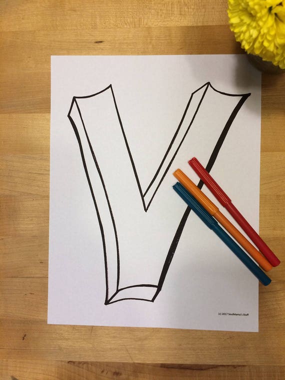 Blank Capital Letter V Coloring Page Digital Download | Etsy
