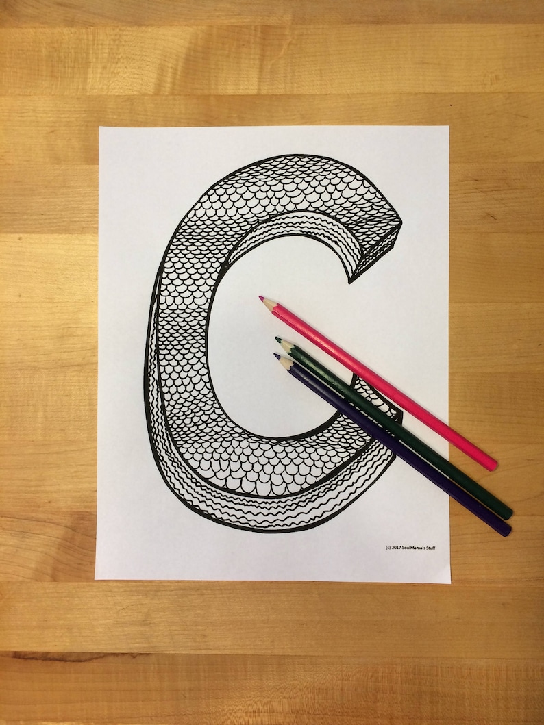 Mermaid Capital Letter C Coloring Page Digital Download - Etsy