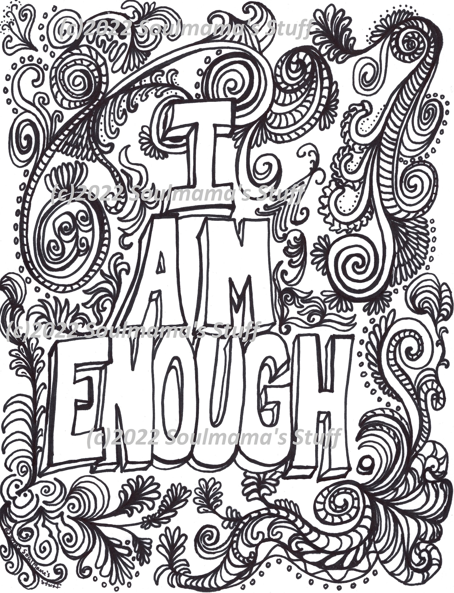 I Am Enough, Coloring Page, Digital Download, PDF, Adult Coloring, Anti ...