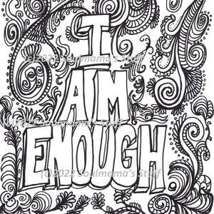 I Am Enough, Coloring Page, Digital Download, PDF, Adult Coloring, Anti ...