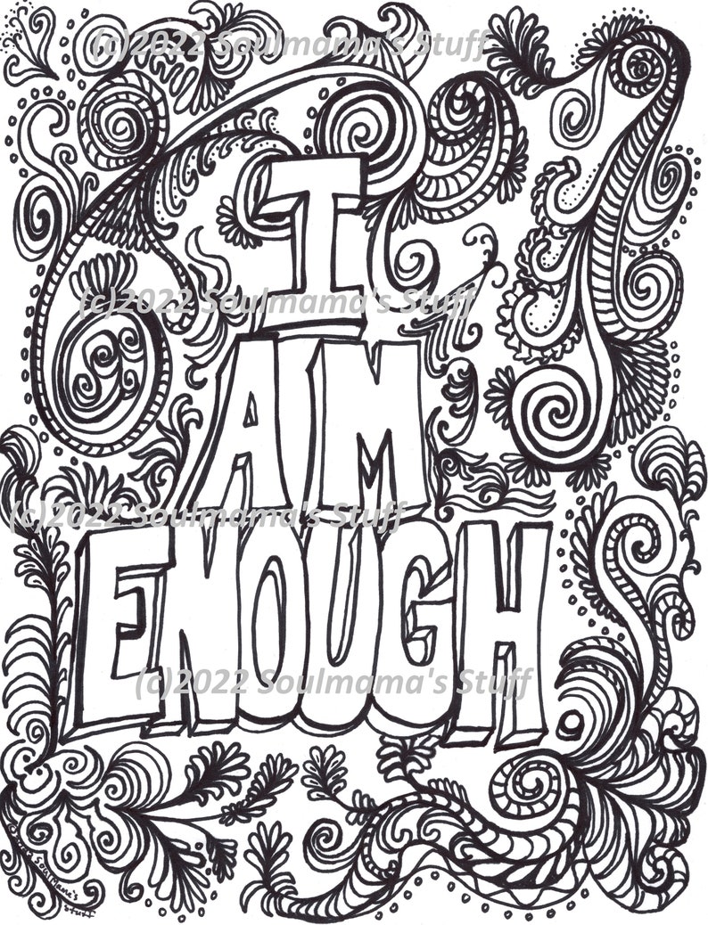 I Am Enough, Coloring Page, Digital Download, PDF, Adult Coloring, Anti ...