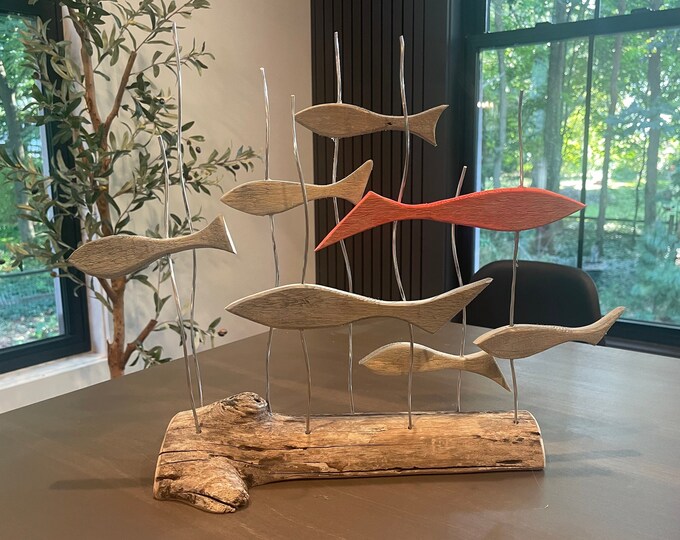Coastal Wood Fish Countertop Decor Centerpiece on Driftwood Tropical ...
