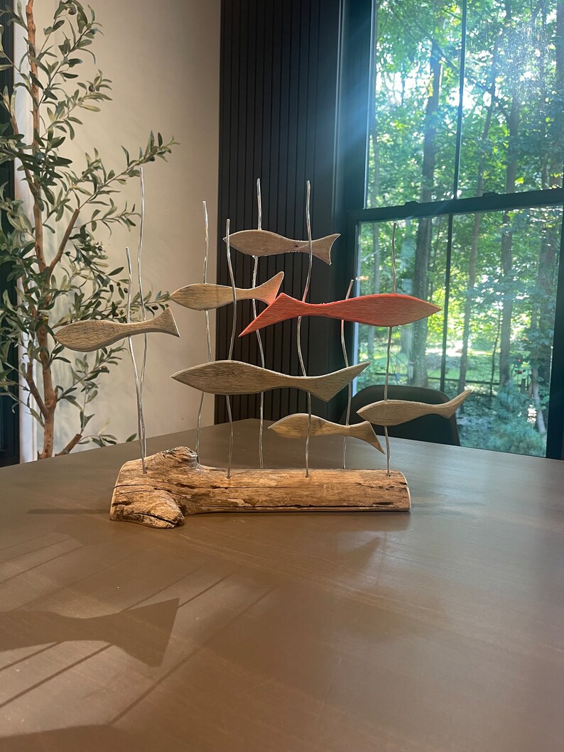 Coastal Wood Fish Countertop Decor Centerpiece on Driftwood Tropical ...