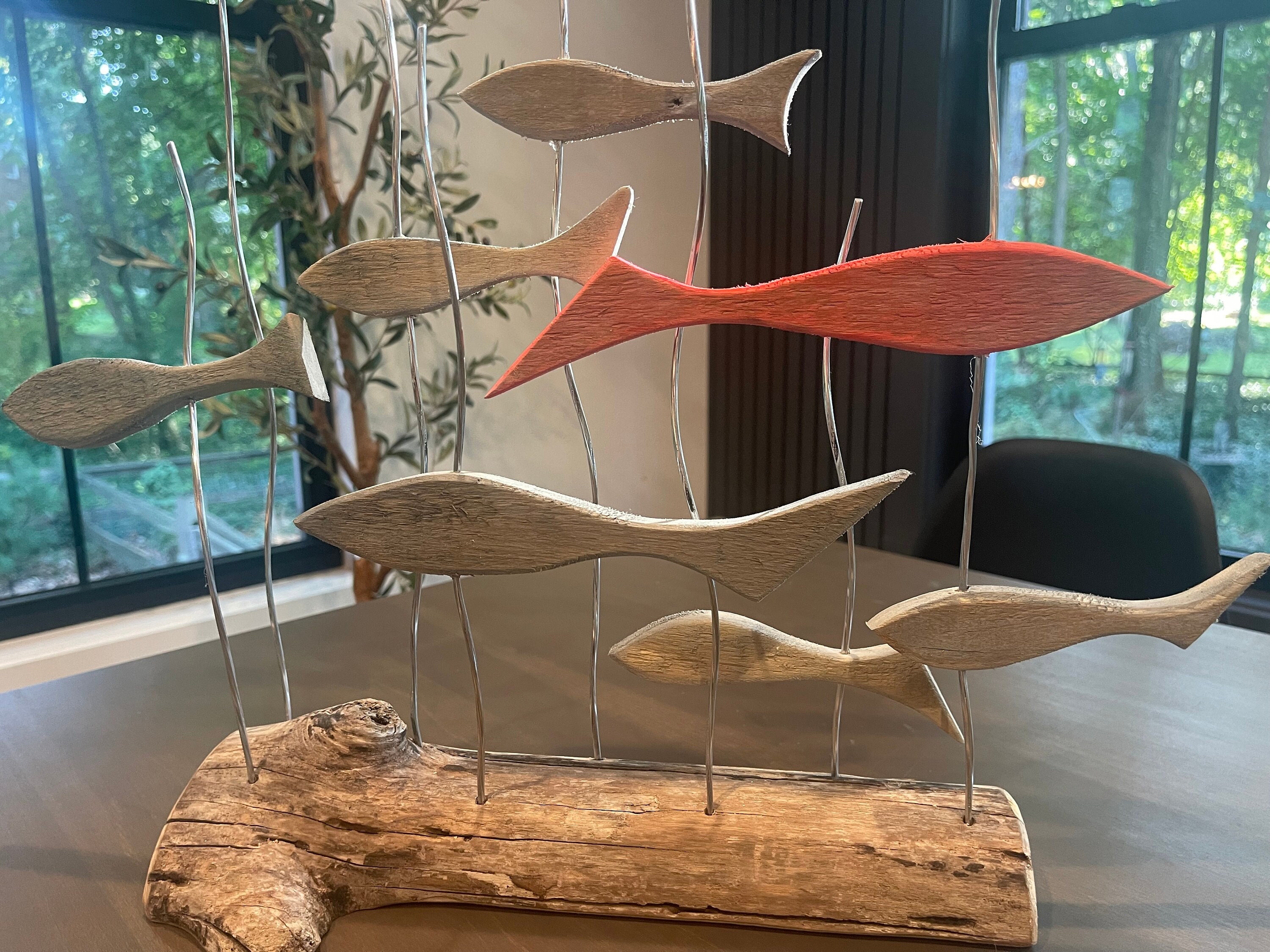 Coastal Wood Fish Countertop Decor Centerpiece on Driftwood Tropical ...