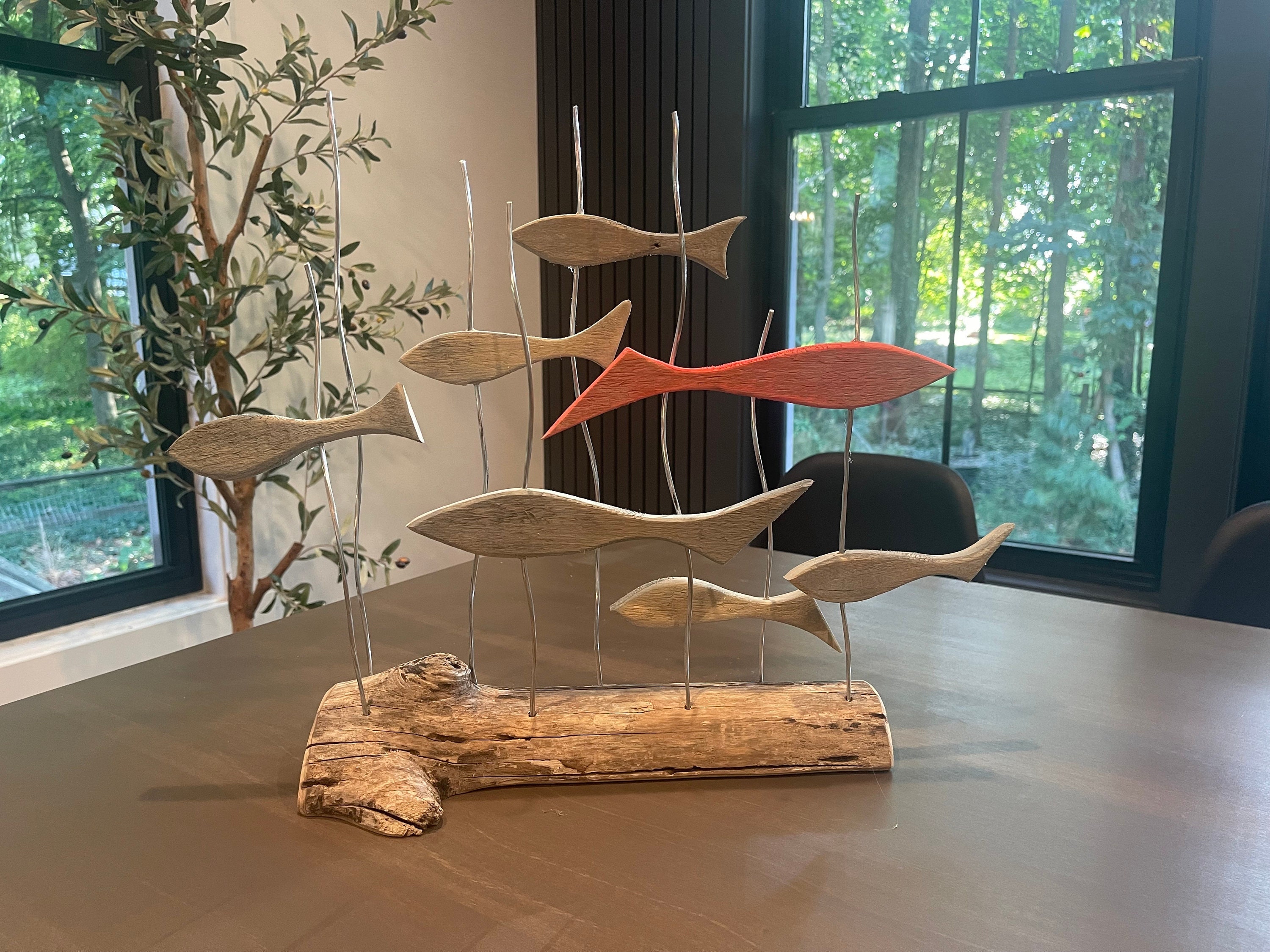 Coastal Wood Fish Countertop Decor Centerpiece on Driftwood Tropical ...