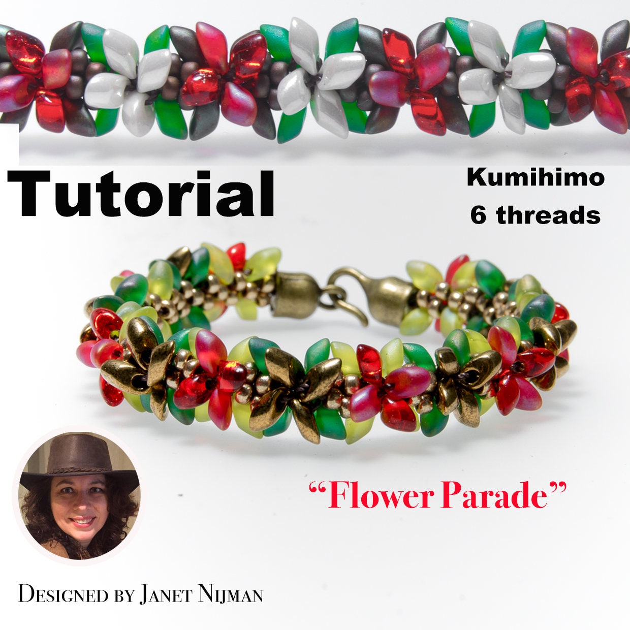 Kumihimo Pattern Tutorial 6 Threads Flower Parade Christmas Bracelet ...