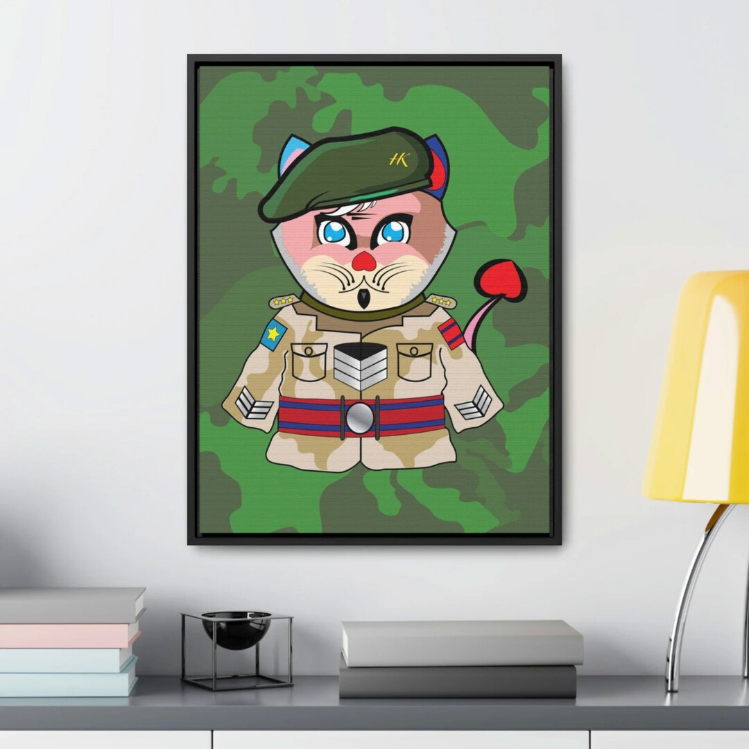 Heart Kitty, Army, Cat Pop Art, Military Cat, Canvas Wall Art, Framed ...