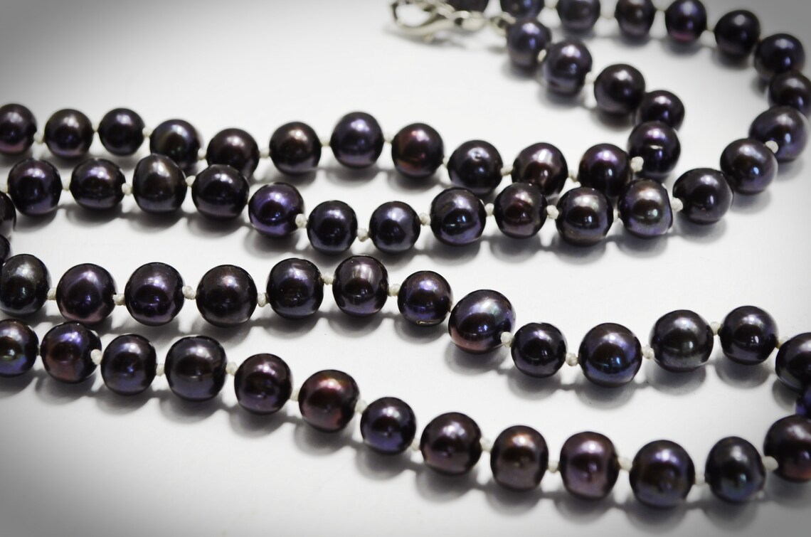 Black Freshwater Pearl Necklace Beaded Natural Pearl Elegant Etsy