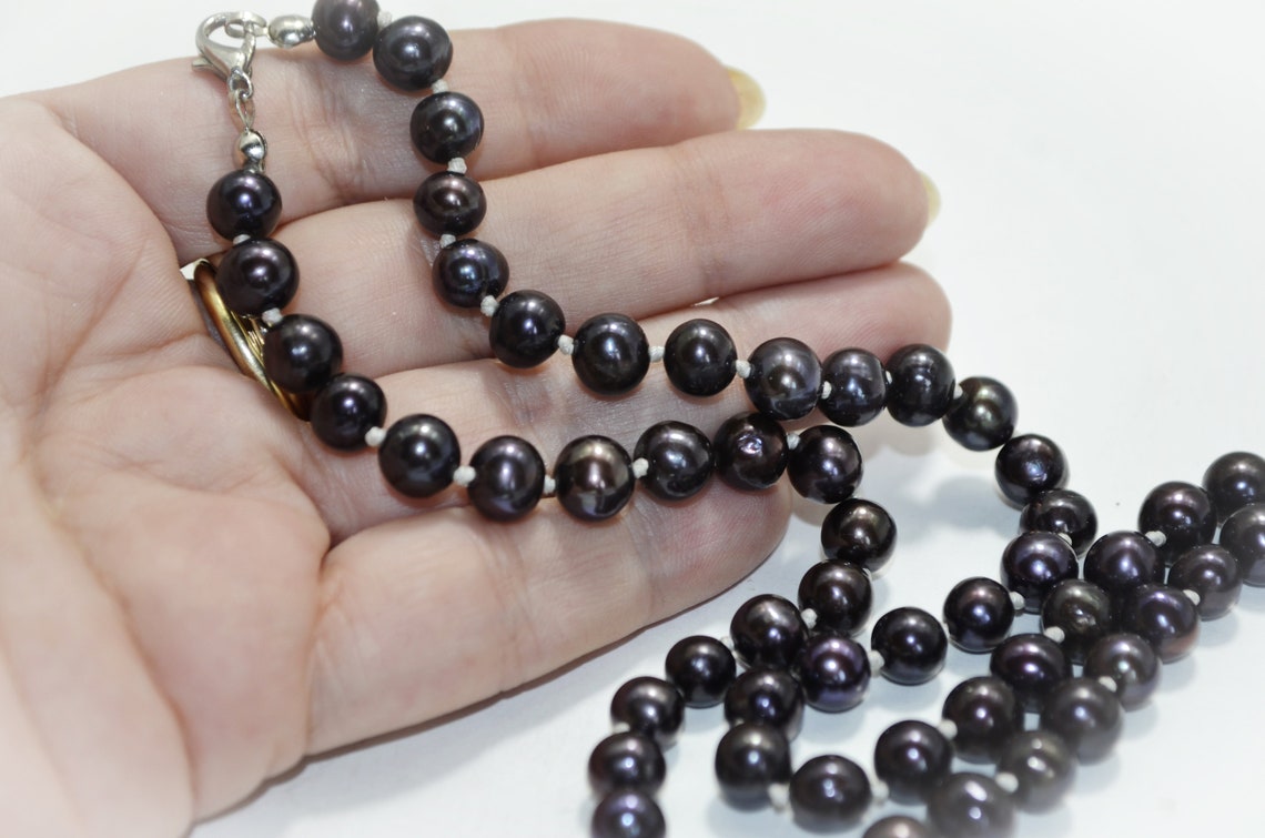 Black Freshwater Pearl Necklace Beaded Natural Pearl Elegant Etsy
