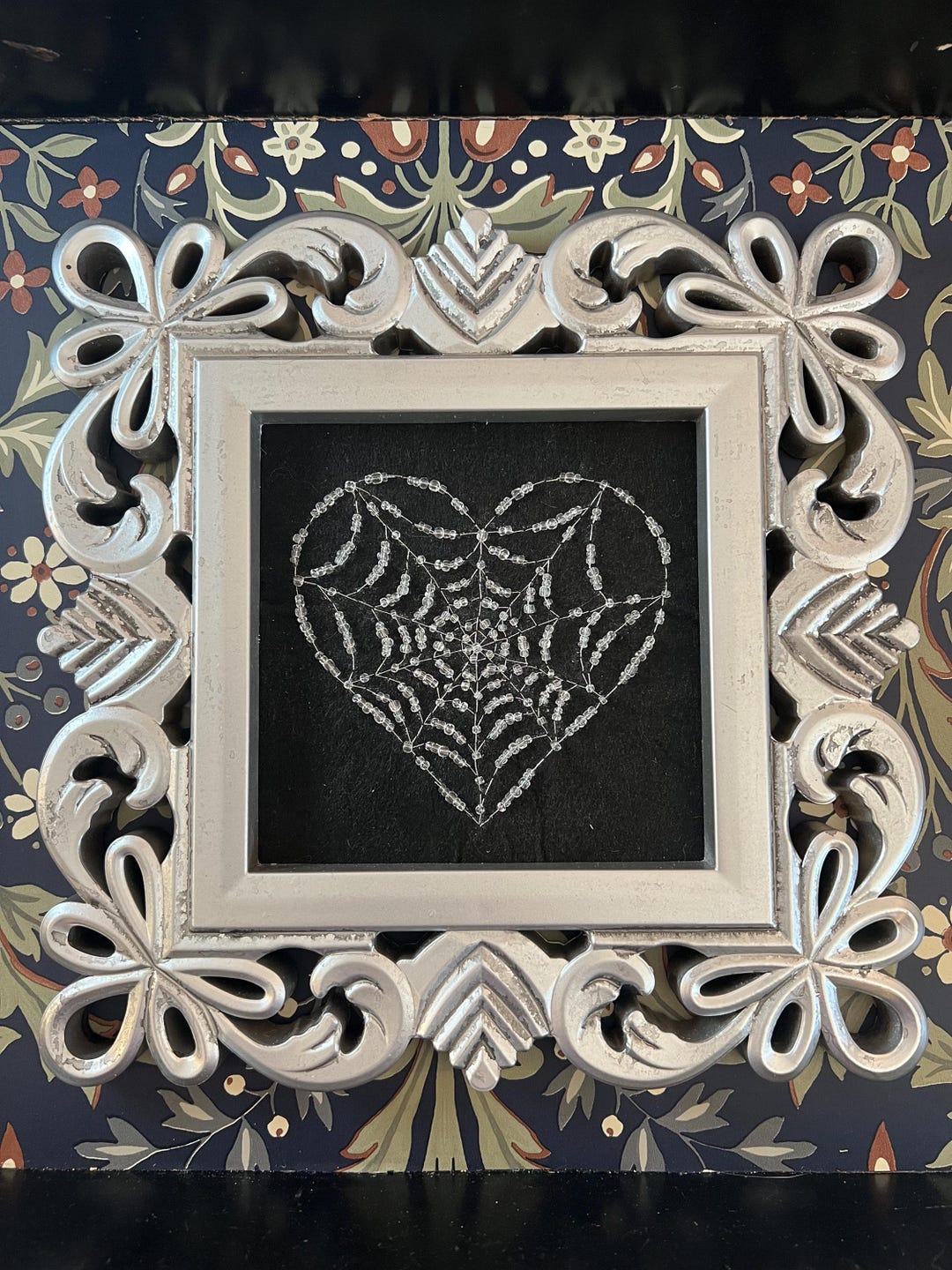 Silver Embroidered Hand Beaded Heart Spiderweb 3 - Etsy