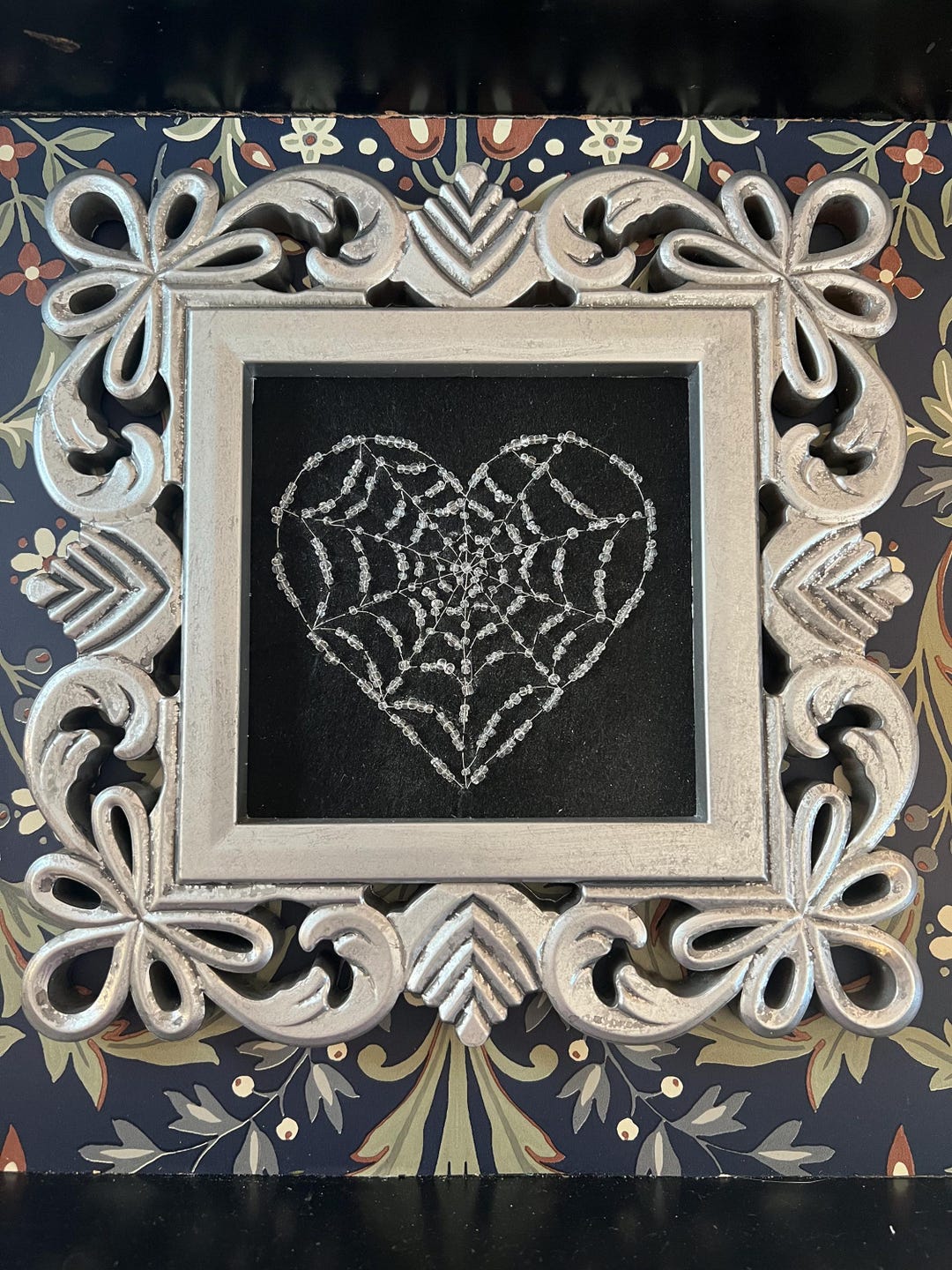 Silver Embroidered Hand Beaded Heart Spiderweb 2 - Etsy