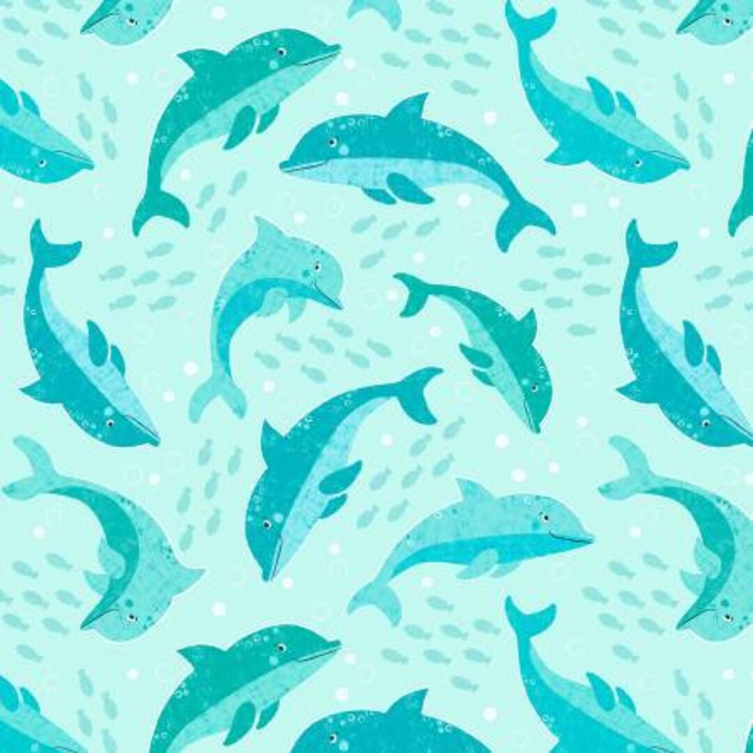 Cotton Quilt Fabric Aqua Dolphin Flippin Out From Under the Sea by ...