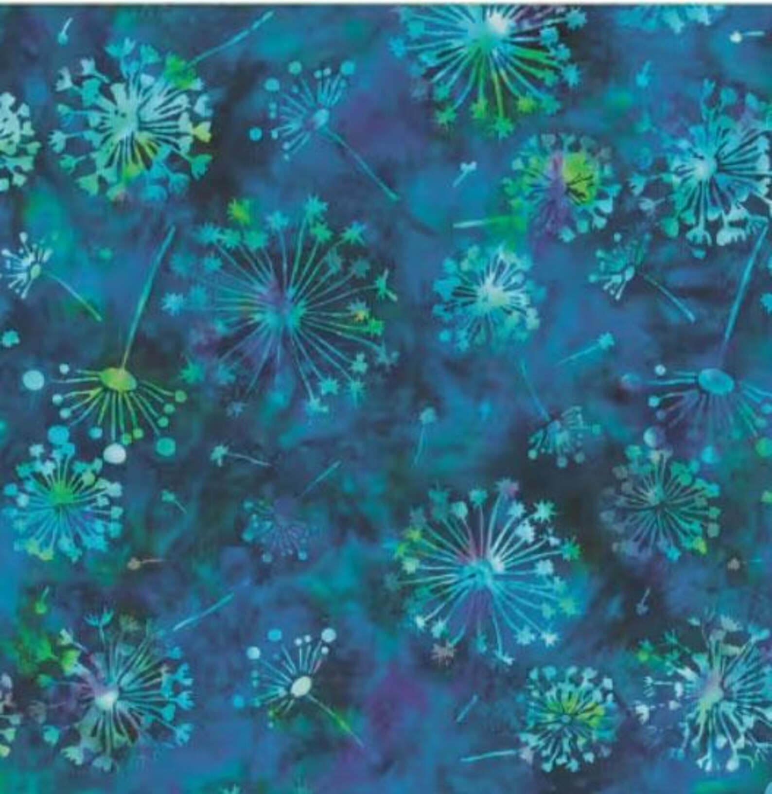 Blue Green Floral Batik Cotton Quilt Fabric Dandelion Sapphire by ...