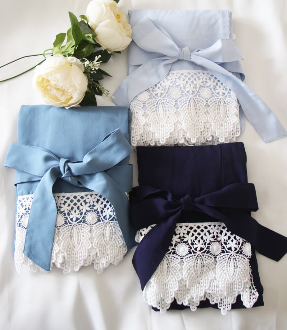 Light Blue Slate Blue Navy Blue Women Kimono Robe(with Lace Trims ...