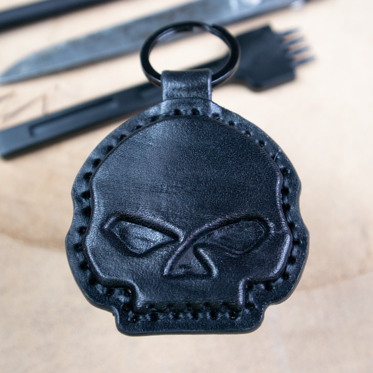 Handmade Leather Key Fob SKULL All BLACK - Etsy