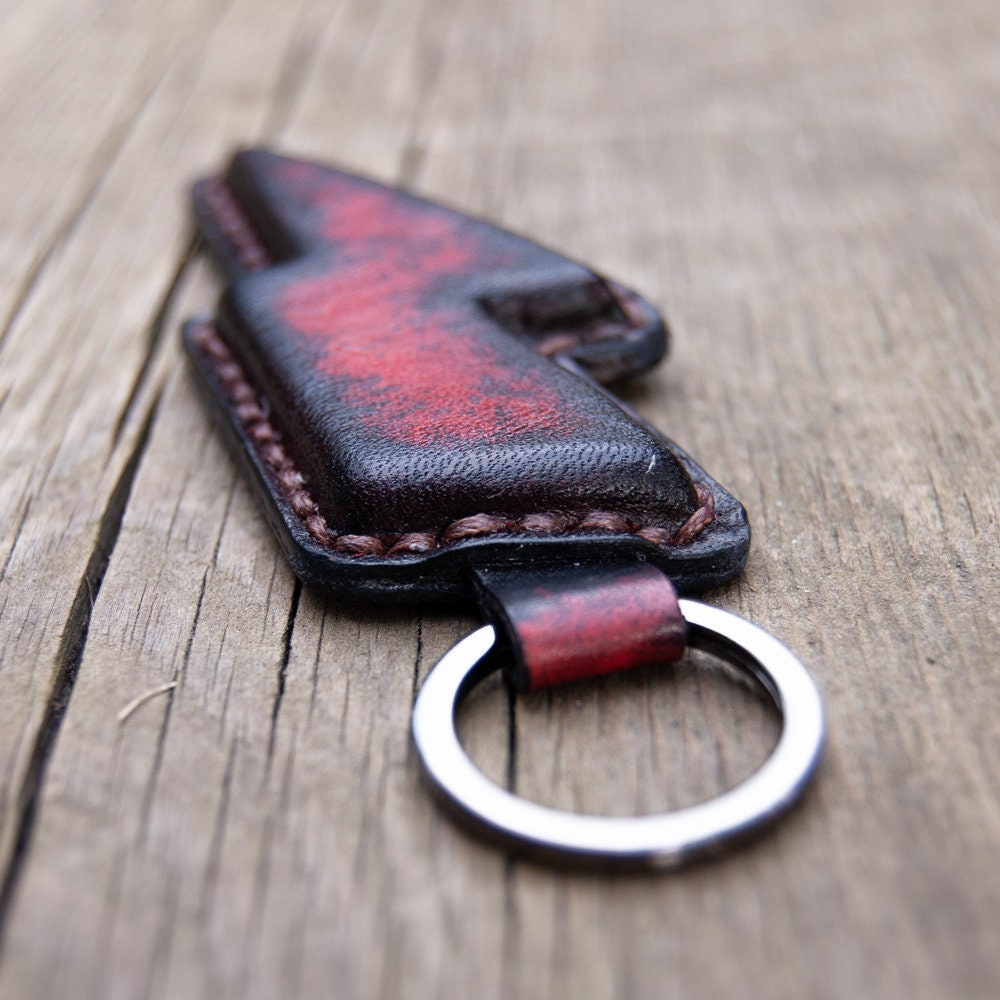 Beautiful Handmade Leather Keychain BOLT BLACK/RED - Etsy