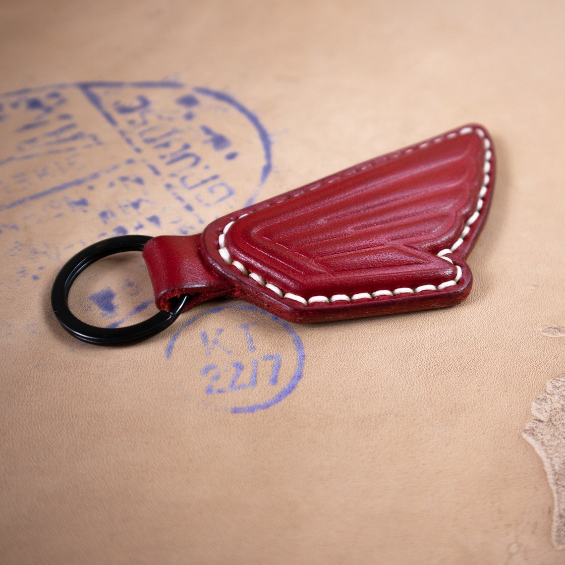 Beautiful Handmade Leather Keychain HONDA WING Red and White - Etsy