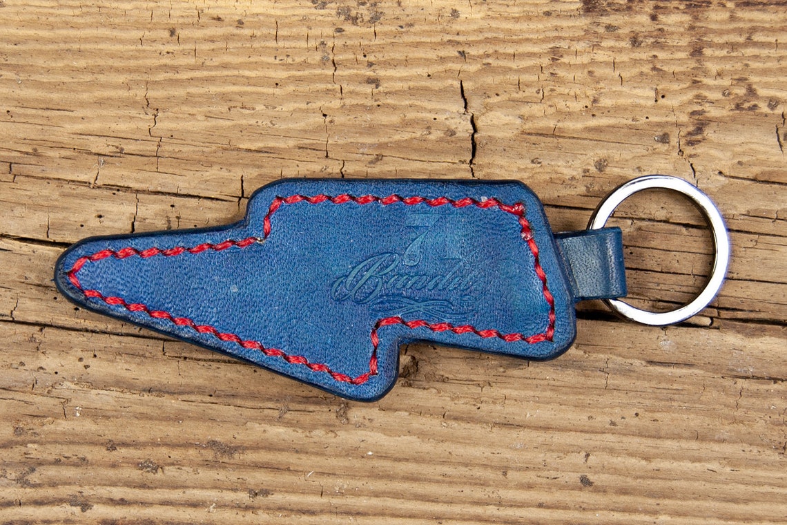 Beautiful Handmade Leather Keychain BOLT BLUE With Red Thread - Etsy
