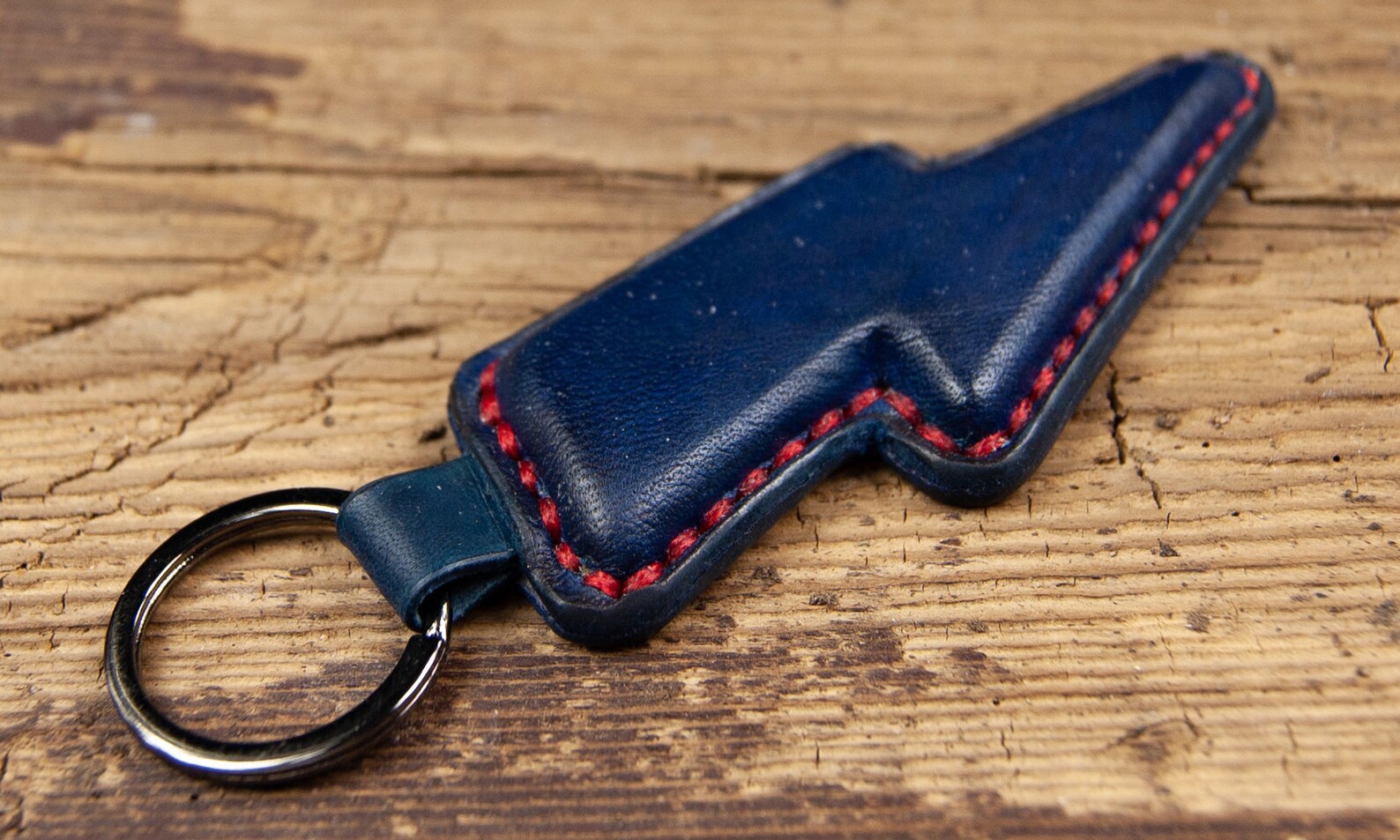 Beautiful Handmade Leather Keychain BOLT BLUE With Red Thread - Etsy