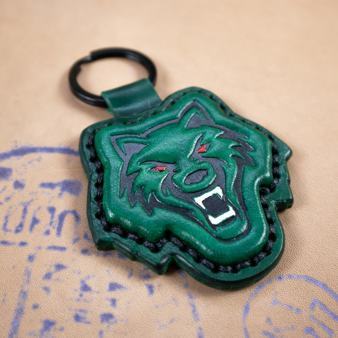 Handmade Leather Key Ring WOLF GREEN/BLACK - Etsy