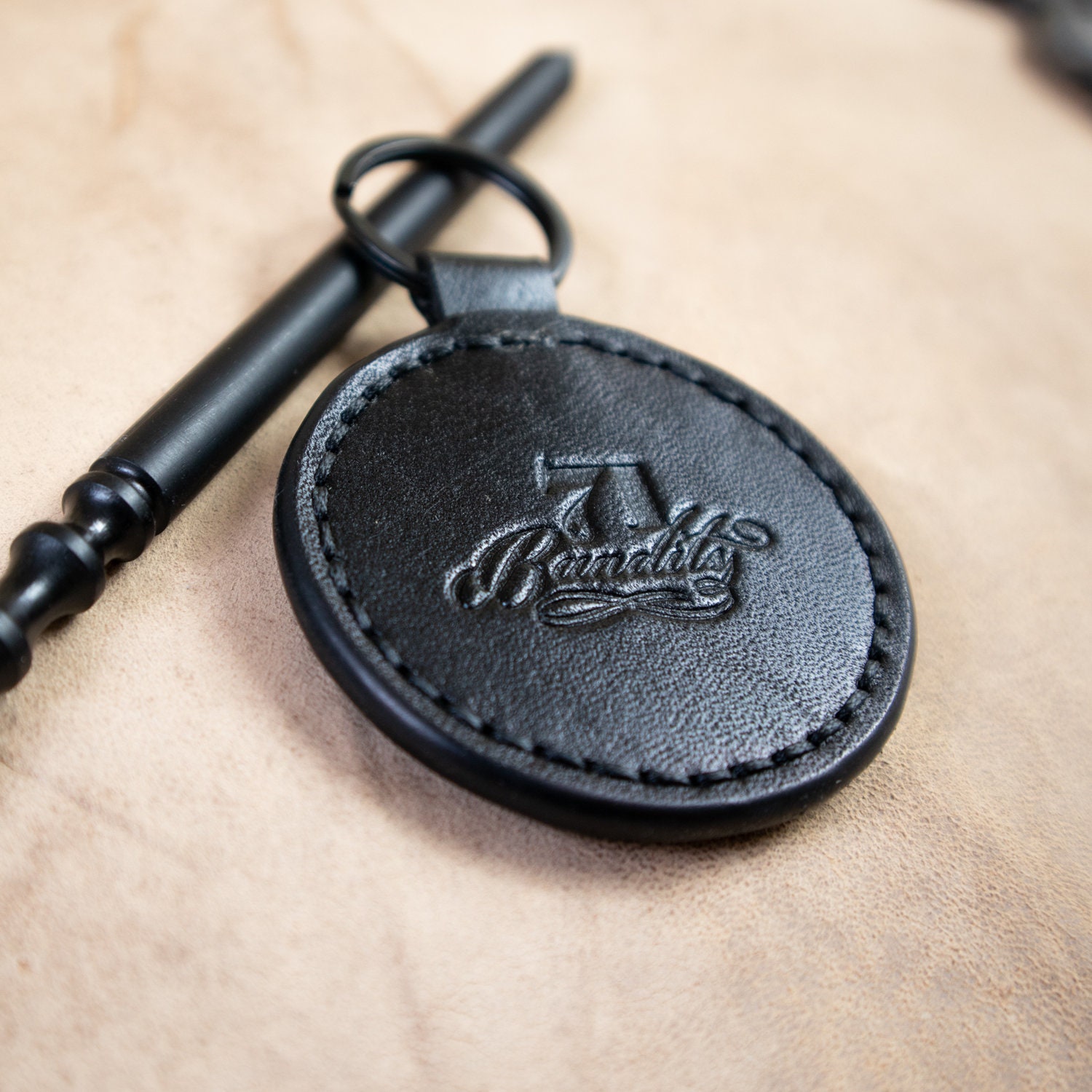 Handmade Leather Key Fob INDIAN HEAD All BLACK | Etsy