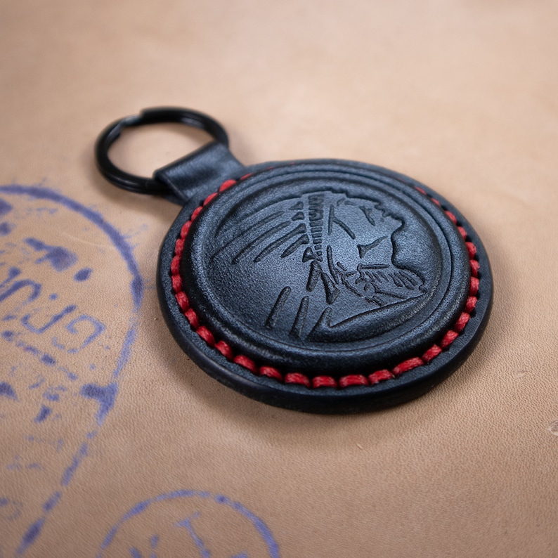 Handmade Leather Key Fob INDIAN HEAD Black and Red - Etsy