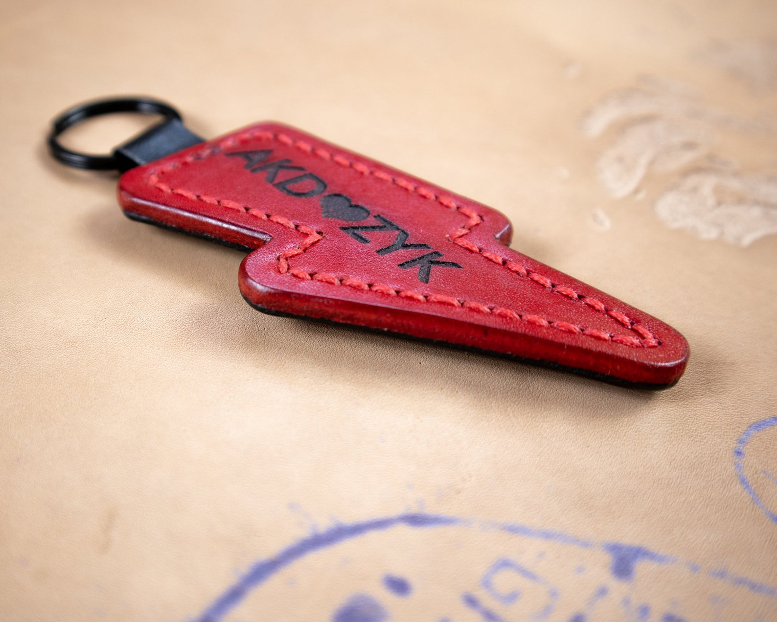 Beautiful Handmade Leather Keychain BOLT BLACK/RED - Etsy
