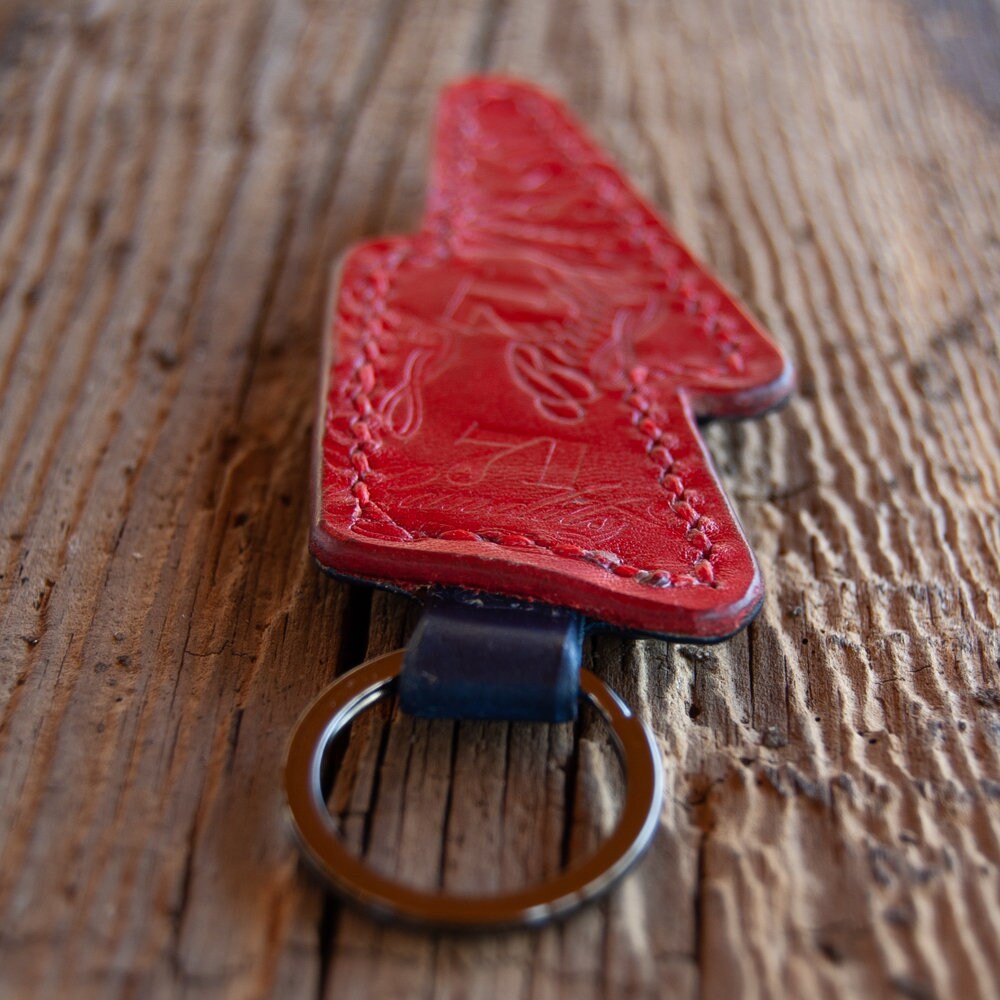 Beautiful Handmade Leather Keychain BOLT BLUE/RED - Etsy