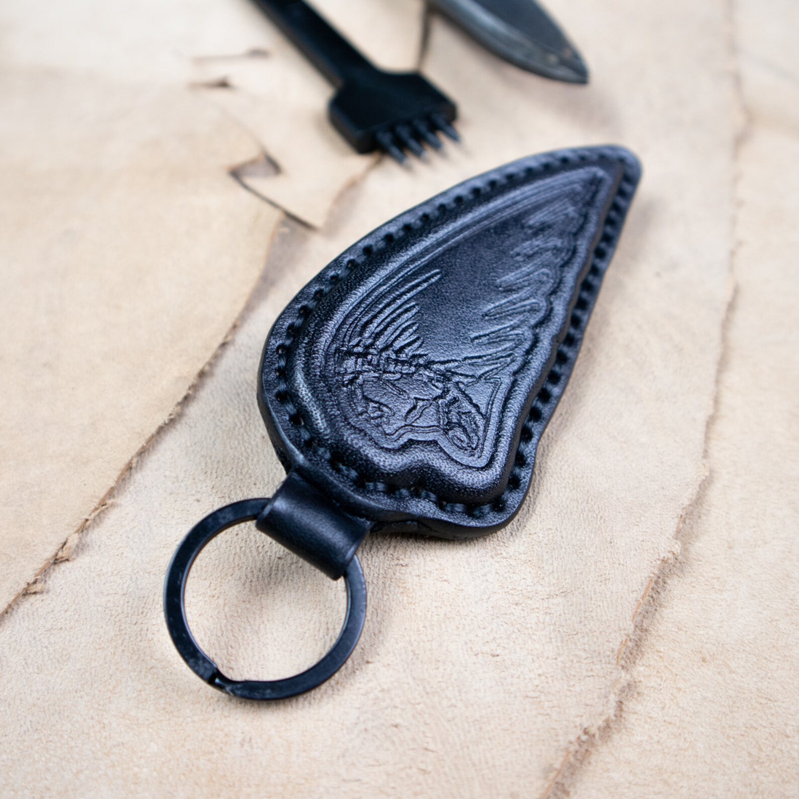 Handmade Leather Keychain INDIAN All BLACK - Etsy
