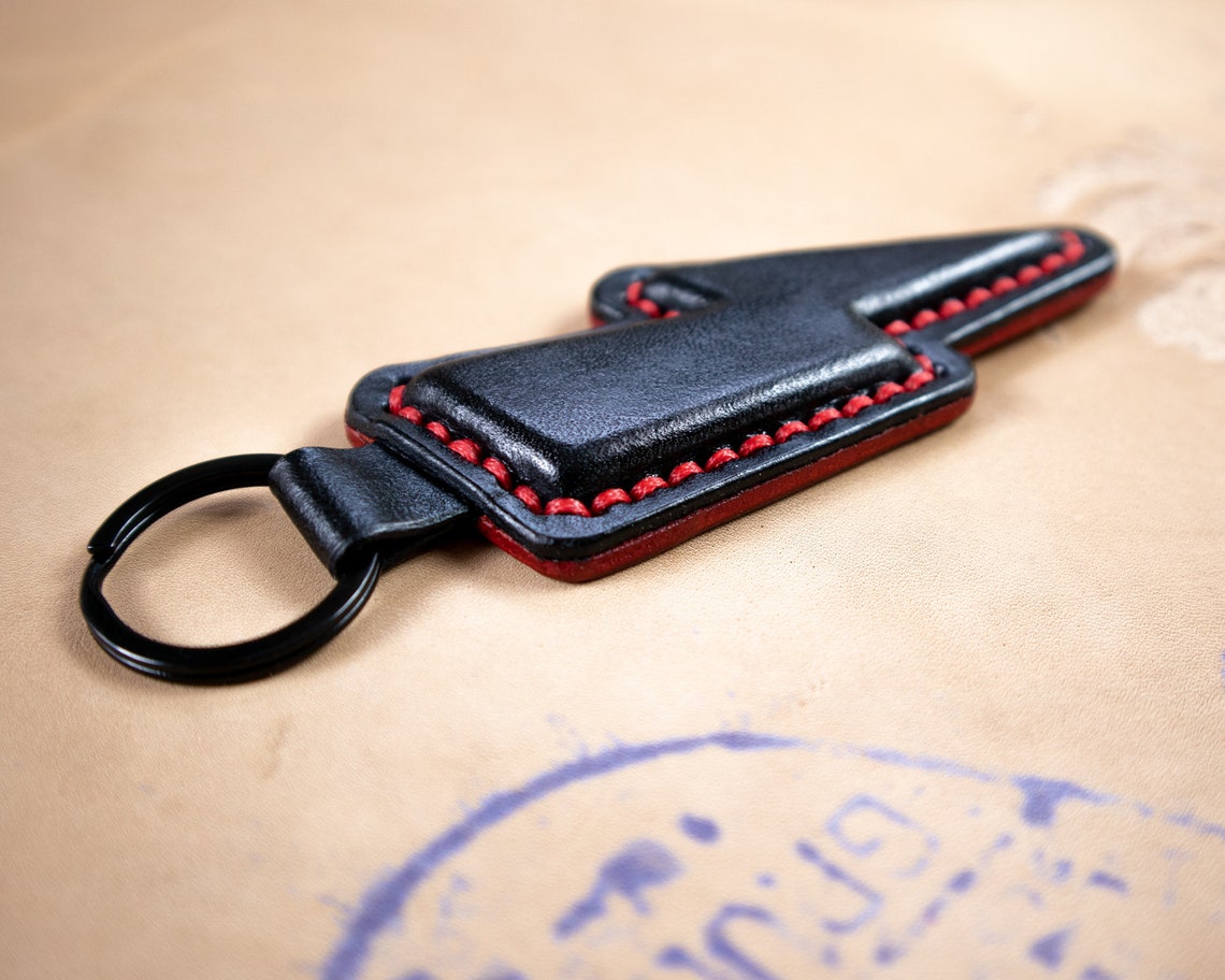 Beautiful Handmade Leather Keychain BOLT BLACK/RED - Etsy