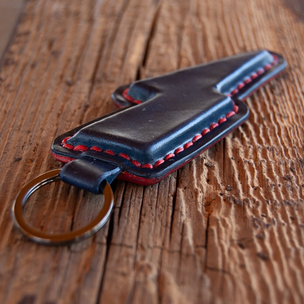 Beautiful Handmade Leather Keychain BOLT BLUE/RED - Etsy